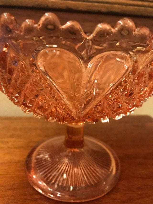 Vintage Pink Pressed Glass Compote - Etsy