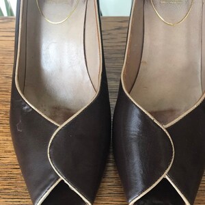 Vintage St Michael Brown and Beige Leather Peep-toe Shoes, Slip Ons ...