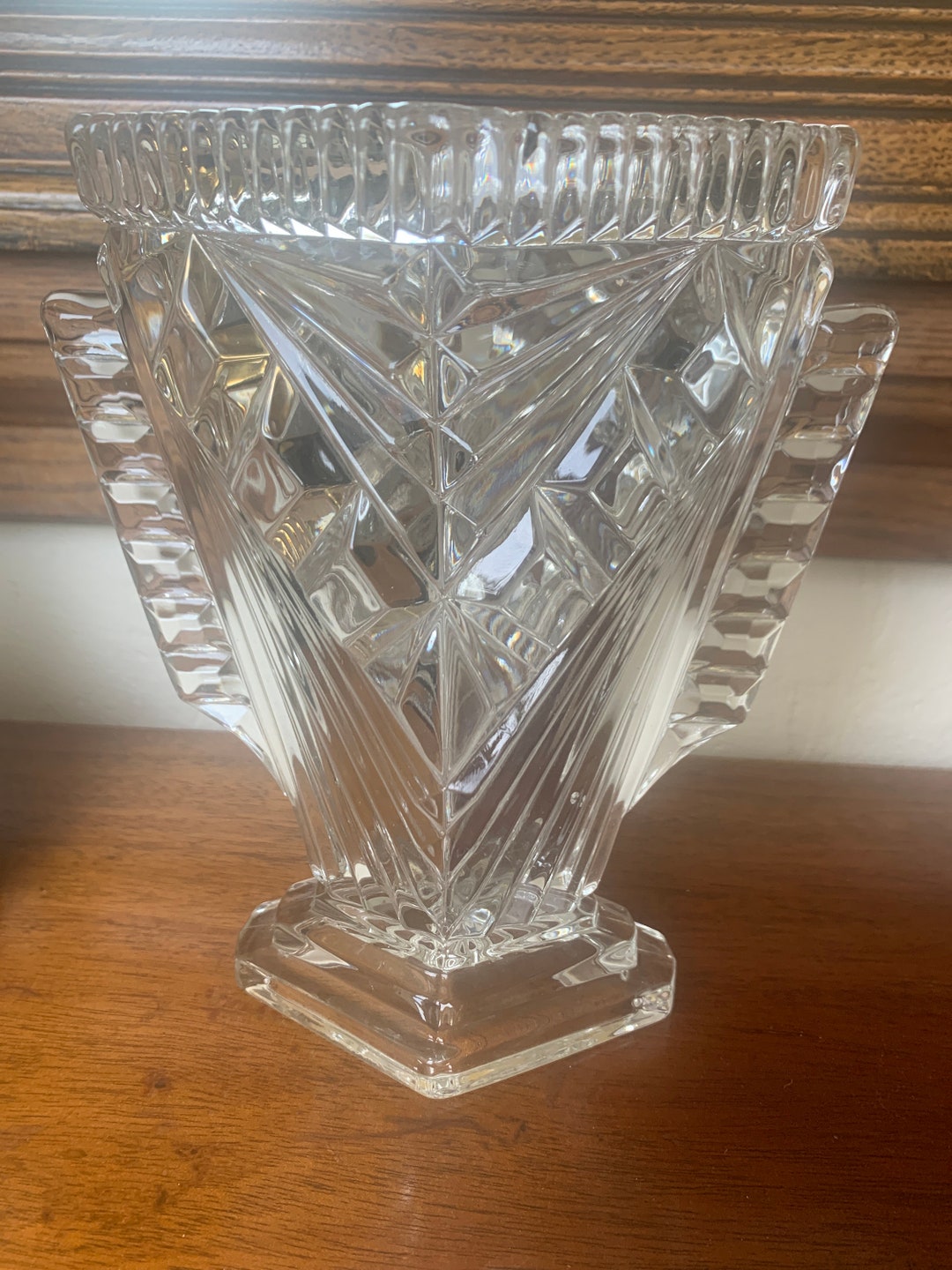 Art Deco Heavy Cut Glass Vase, Deco Heavy Clear Cut Glass Vase - Etsy
