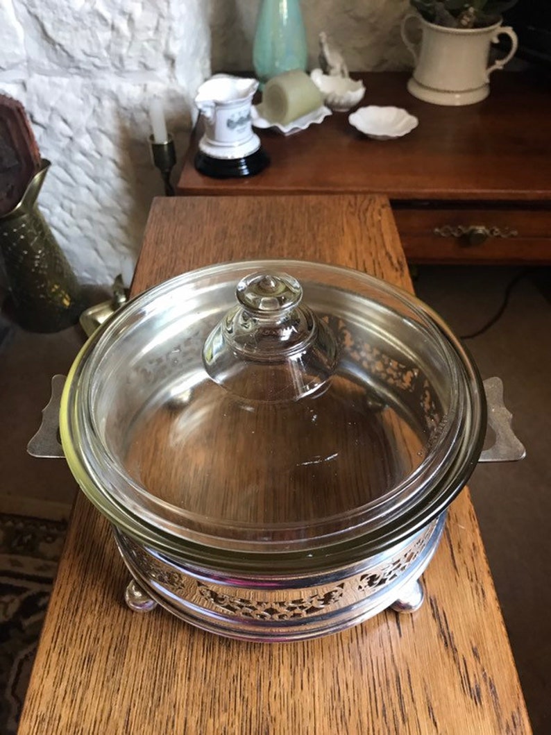 Vintage Silver Plate Casserole Holder With Pyrex Dish Pyrex - Etsy