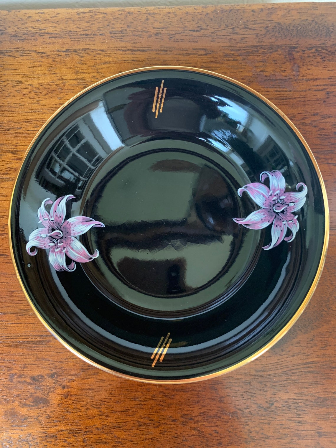 Vintage Black China Orchid Palissy Trinket Dish, Palissy Orchid Dish ...