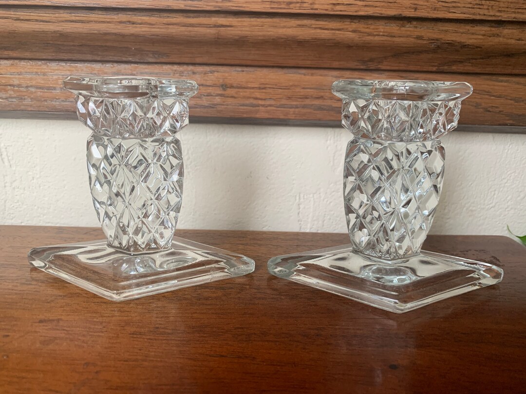 Vintage Art Deco Small Cut Glass Candlesticks, Deco Cut Glass Candle ...