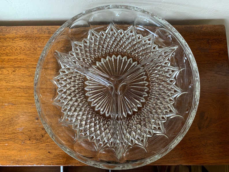 Vintage Sheratonn Cut Glass Serving Diss Glass Sectional | Etsy
