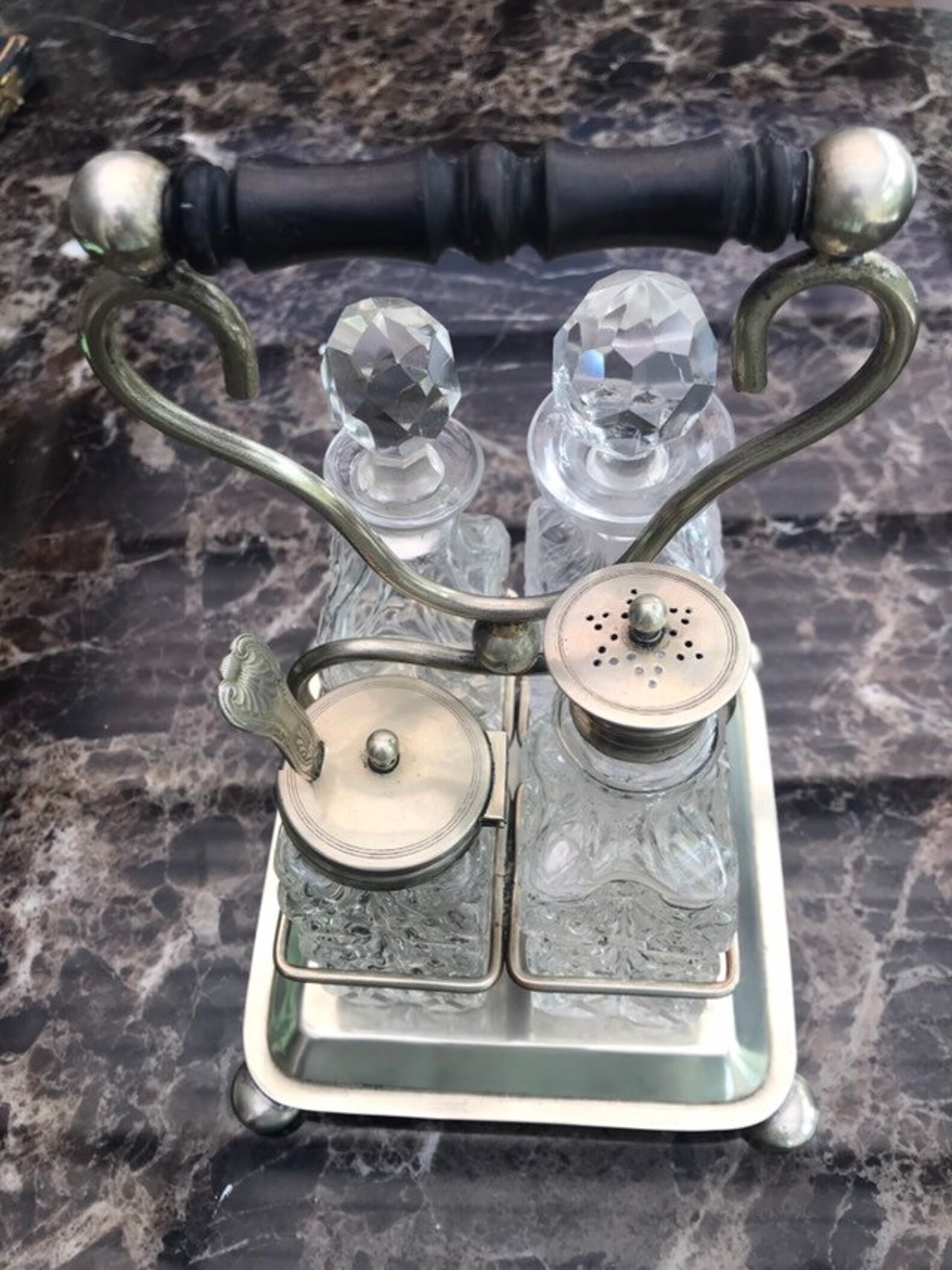 Victorian EPNS & Cut Glass Cruet Set - Silver Plated Traditional Cruet ...
