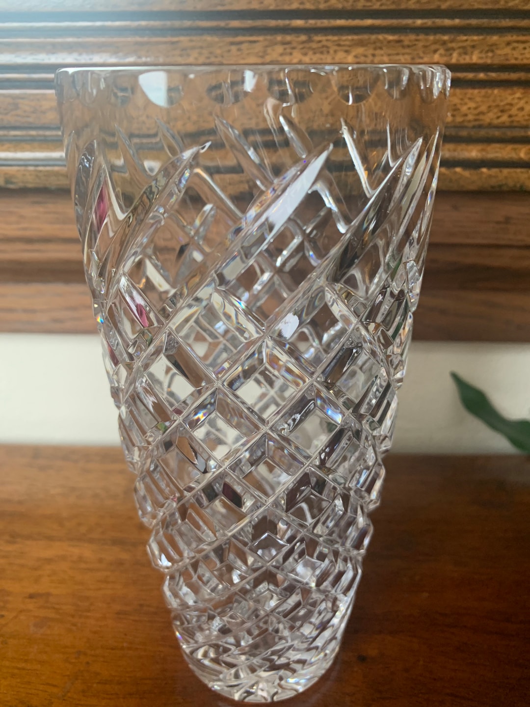 Vintage Deep Cut Diamond Pattern Crystal Vase, Diamond Cut Crystal Vase ...
