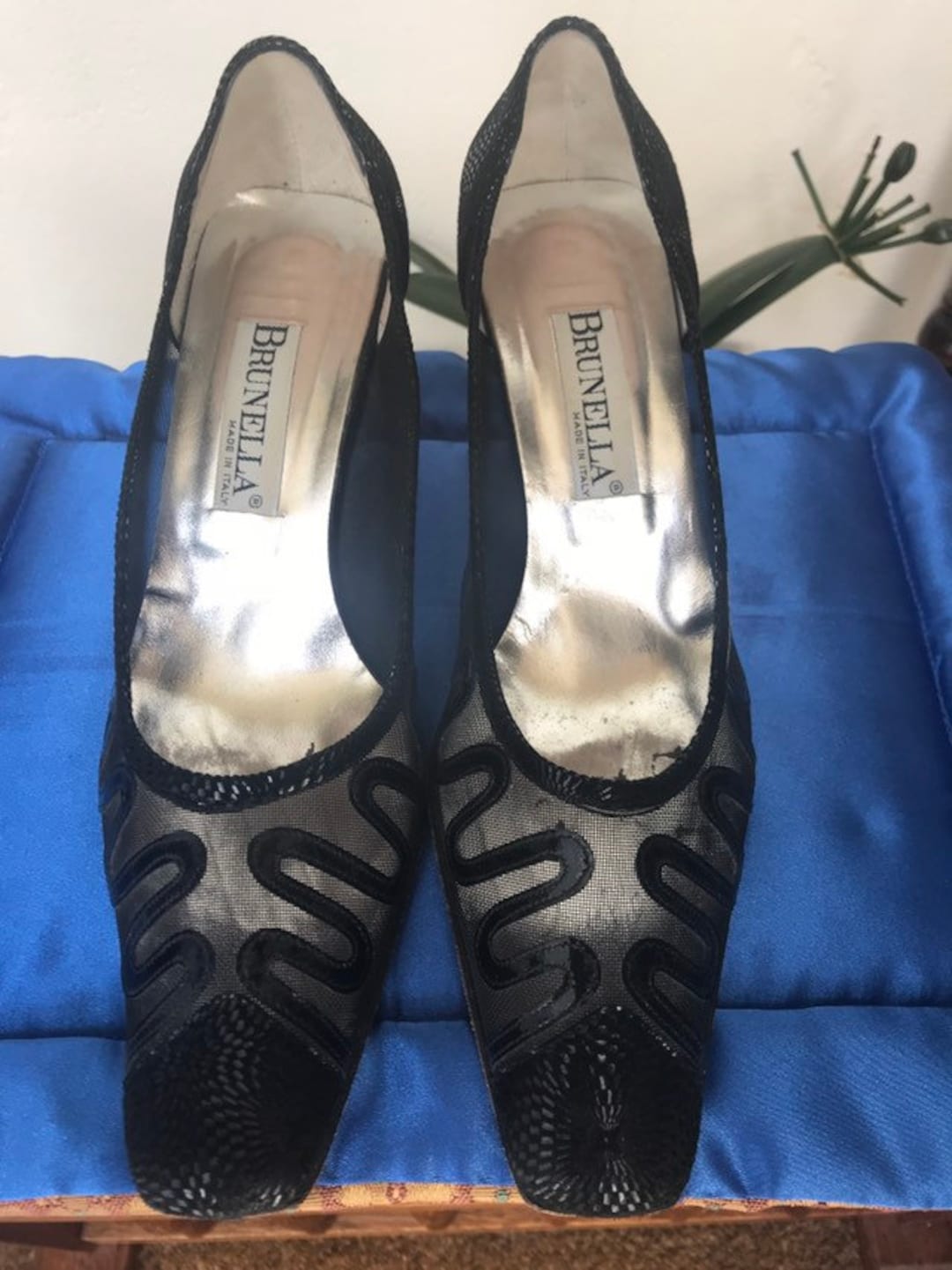 Vintage Black Brunella Italian Suede Patent and Lace Design Shoes ...