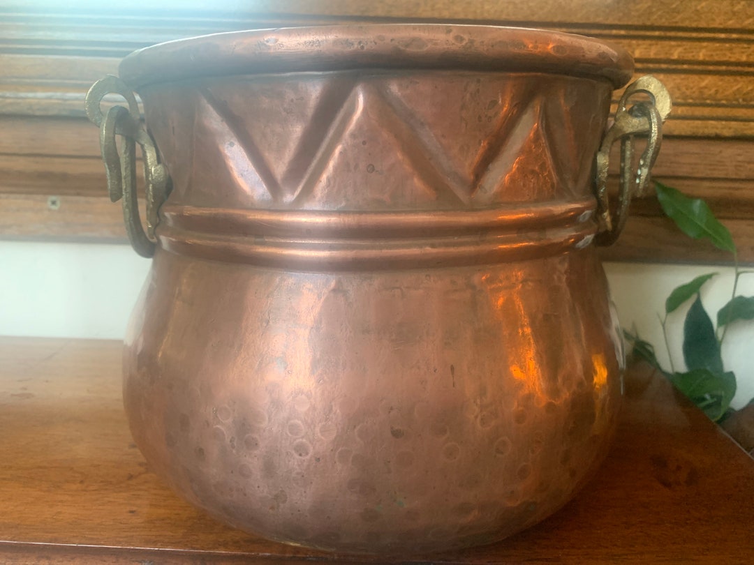 Vintage Heavy Beaten Copper Planter, Beaten Copper & Brass Planter ...