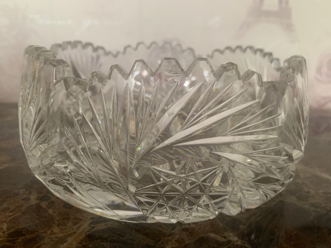Vintage Deep Hand Cut Crystal Bowl, Vintage Heavy Deep Saw Tooth ...