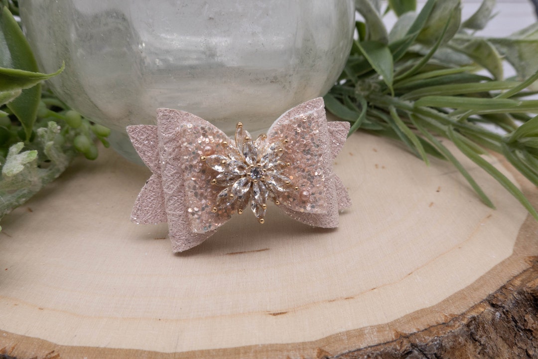Fancy Dog Bow, Pale Blush Pink Hair Bow, Rhinestone Center Options ...