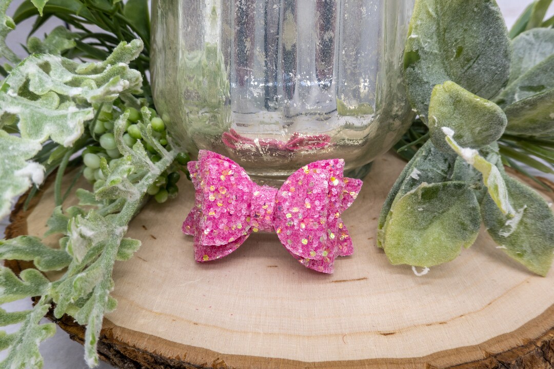 Fancy Hot Pink Glitter Dog Bow. Small Dog Hair Bows. Cute for Dog ...