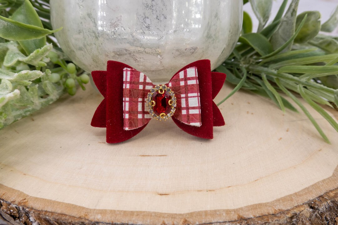 Christmas Dog Bow. Red & White Plaid Dog Hair Bow. Optional Centers ...