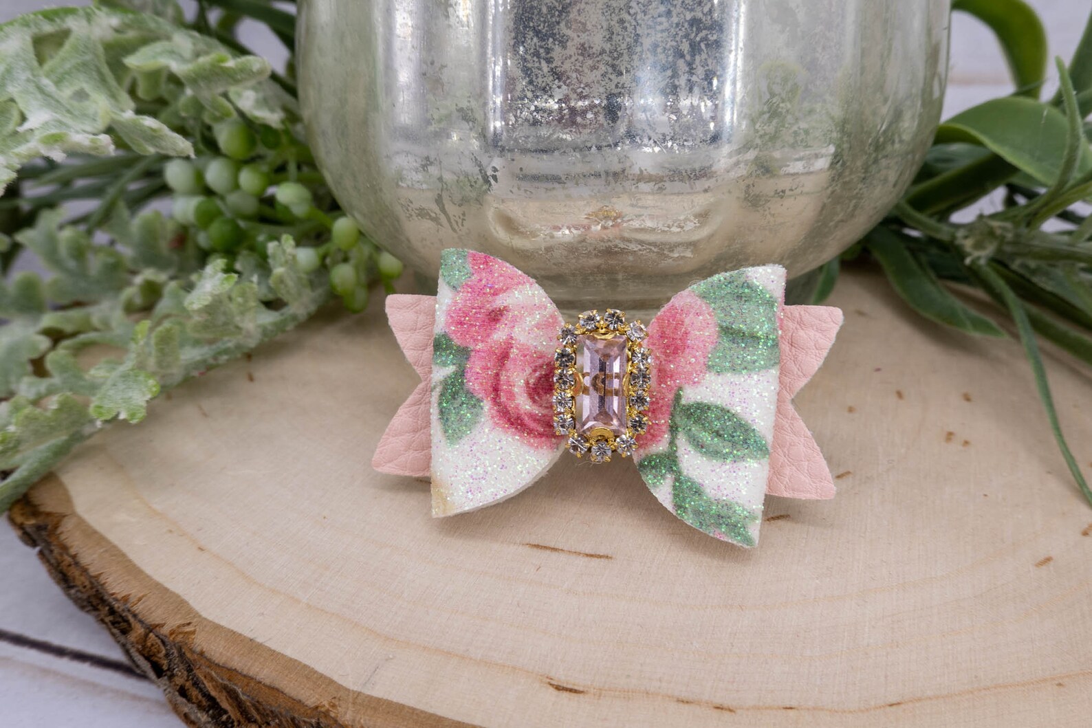 Cute Dog Bows With Pink & Green Floral. Rhinestone Center Option. Small ...