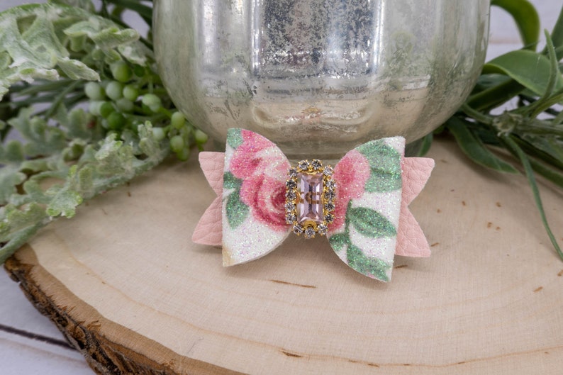 Cute Dog Bows With Pink & Green Floral. Rhinestone Center Option. Small ...