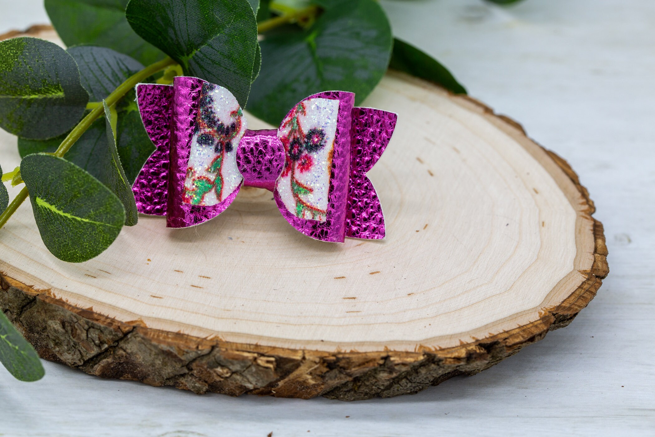 Fancy Dog Hair Bows Cute Metallic Pink With Glittery Pinks | Etsy