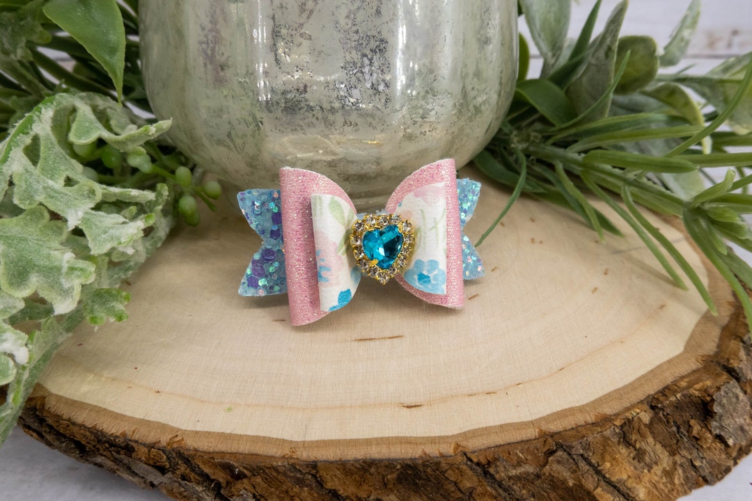 Cute Dog Bows. Blue & Pink Flower Dog Hair Bow for Girls. Rhinestone ...