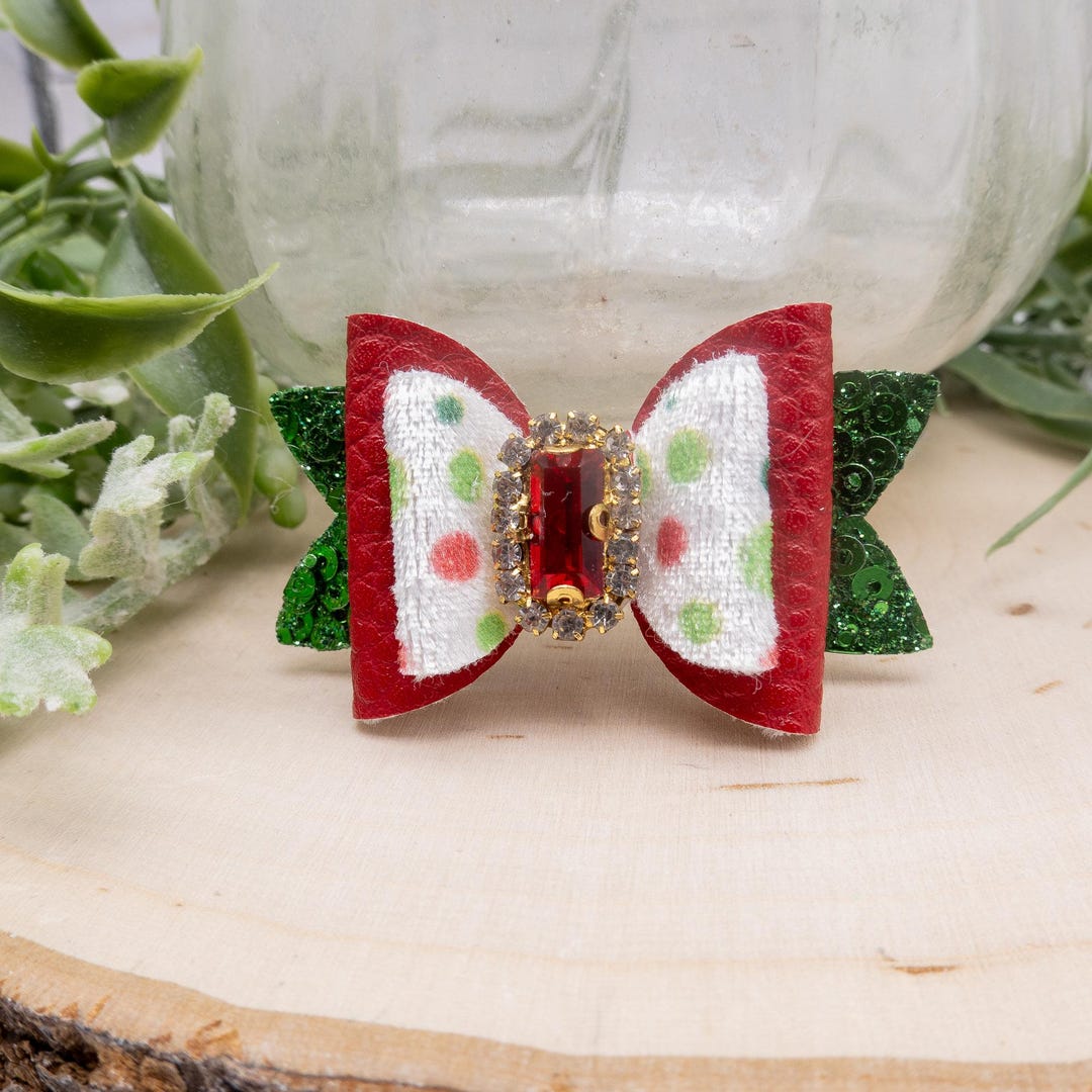 Fancy Dog Bows. Green, Red & White Dog Hair Bow. Girl Dog or Boy Dog ...