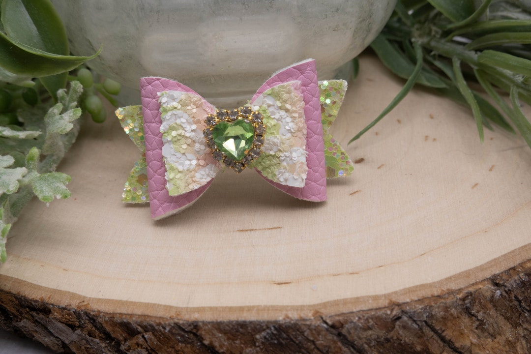 Fancy Dog Bow. Pink & Green Hair Bow for Dogs, Rhinestone Center ...