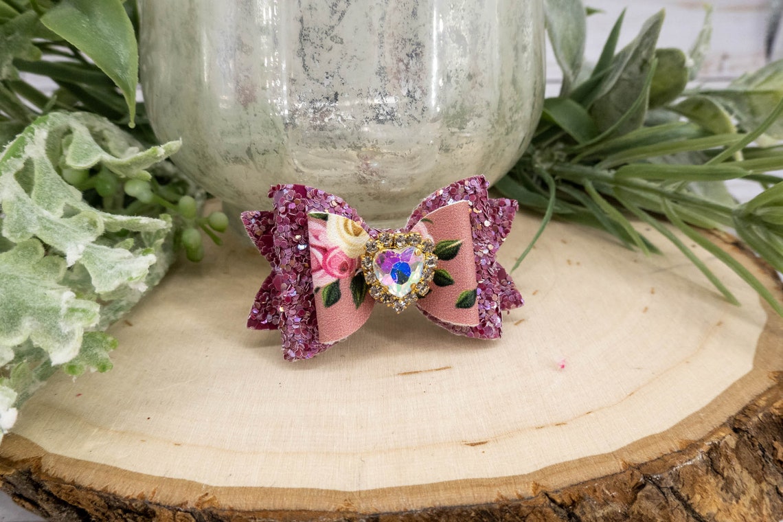 Cute Dog Hair Bows, Mauve, Pink Floral Dog Bow. Girl Dog Barrette ...
