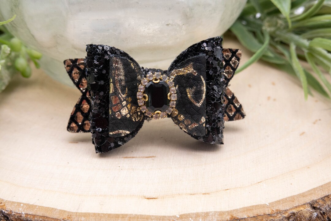 Cute Holiday Dog Bows, Black and Gold Dog Hair Bow Perfect for ...