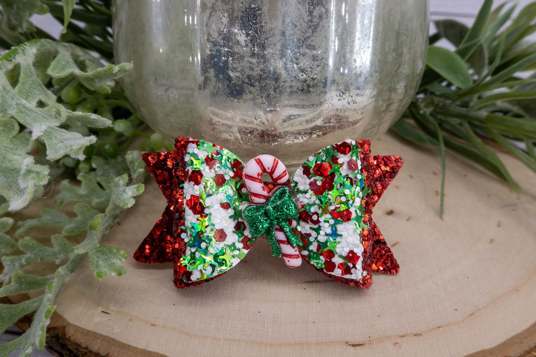 Christmas Dog Bow. Cute Green Red White Sequins With Red Glitter ...