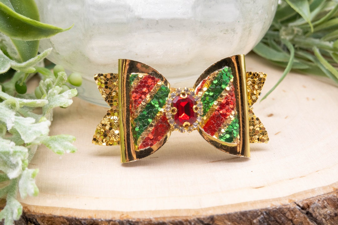 Christmas Dog Bow. Cute Green Red & Gold Hair Bow. Optional Centers ...
