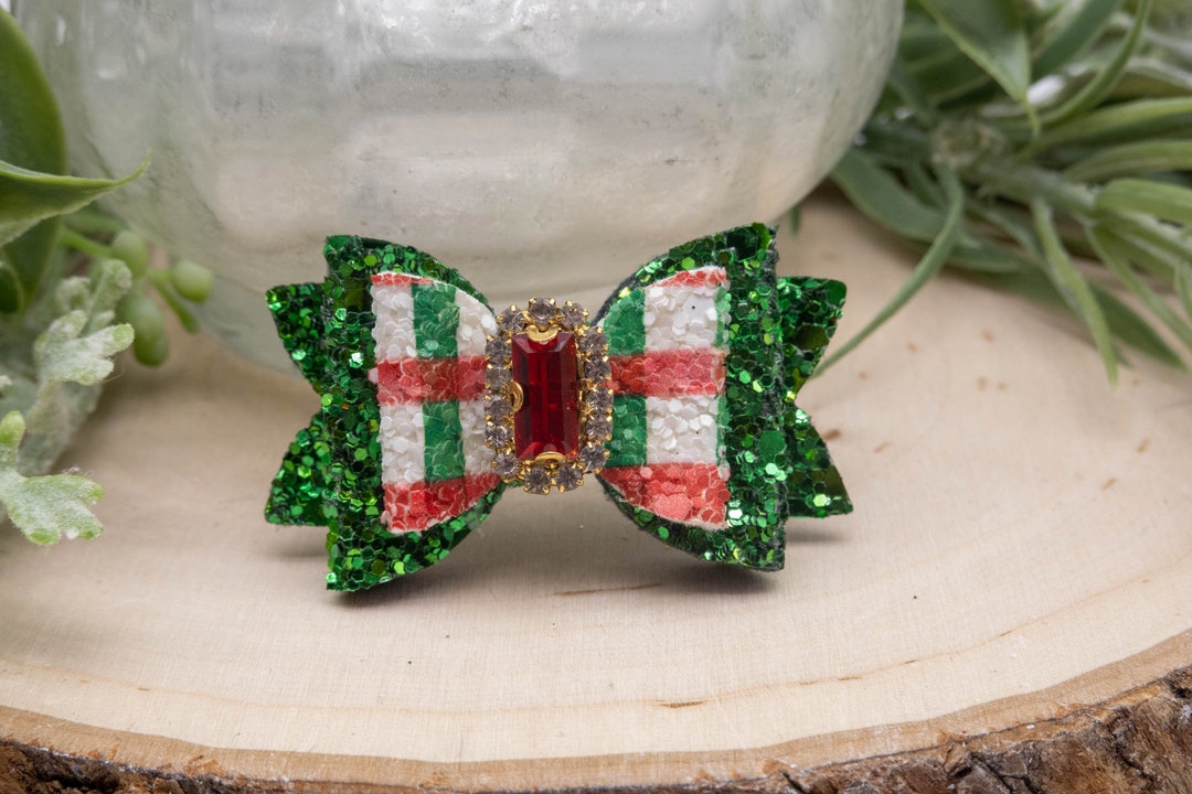 Christmas Dog Bow. Cute Green Red White & Green Plaid Hair Bow ...