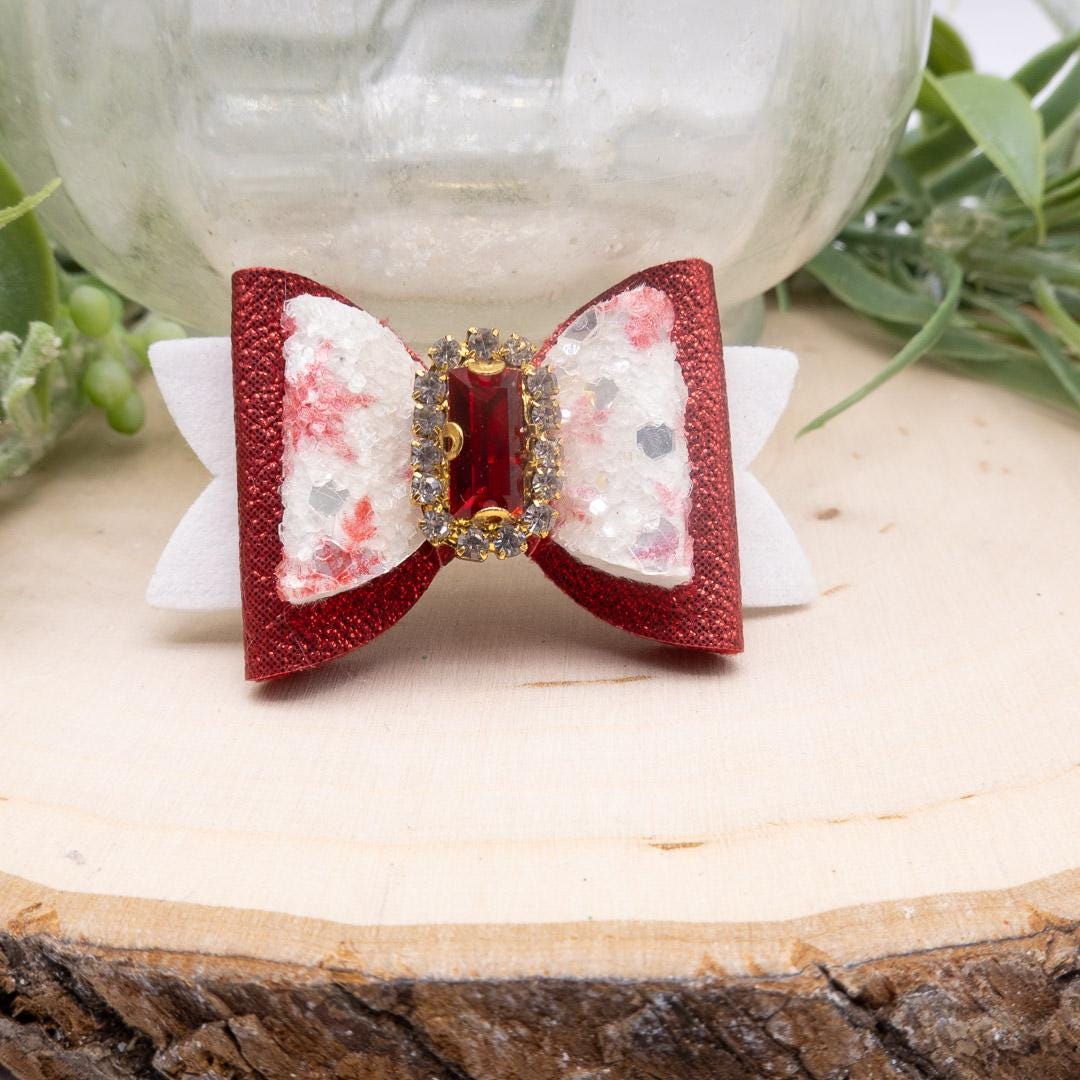 Small Fancy Dog Bows. Red & White Dog Hair Bow. Girl Dog or Boy Dog ...