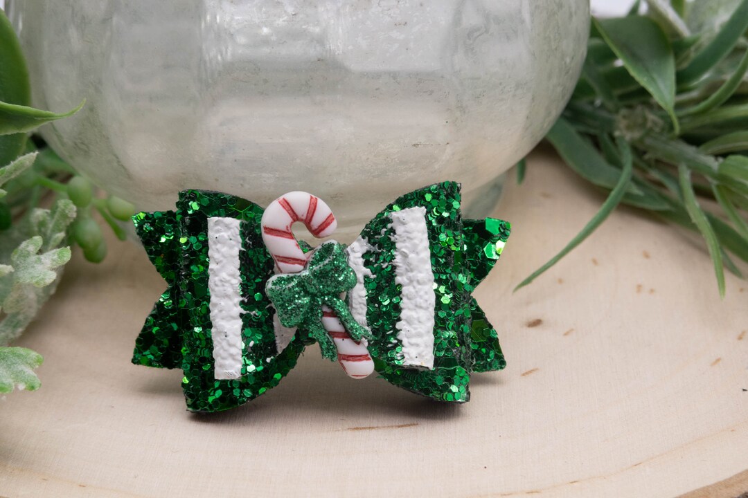Christmas Dog Bow. Cute Green & White Glitter Hair Bow. Optional ...