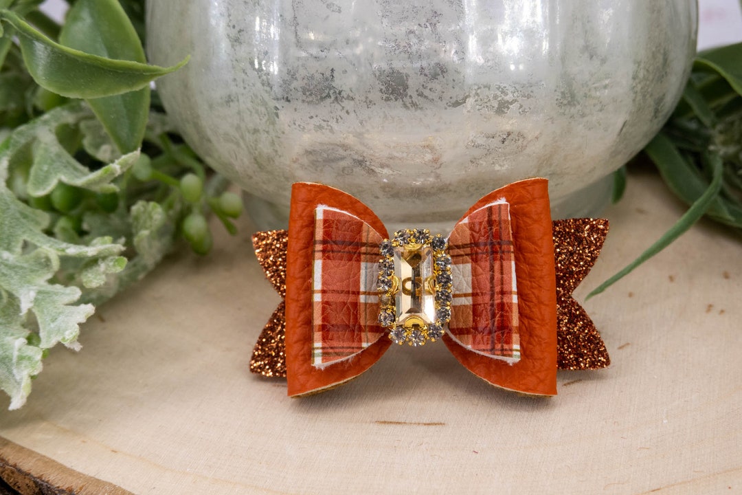 Cute Fall Dog Hair Bows, Orange, White, Red Plaid Dog Bow. Girl Dog or ...