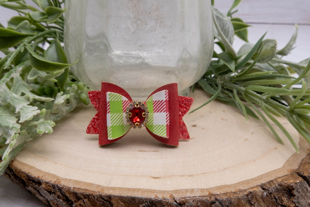 Christmas Dog Bow. Cute Green Red White & Green Plaid Hair Bow ...