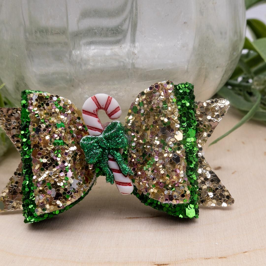 Christmas Dog Bow. Gold & Green Dog Hair Bow. Girl Dog or Boy Dog ...