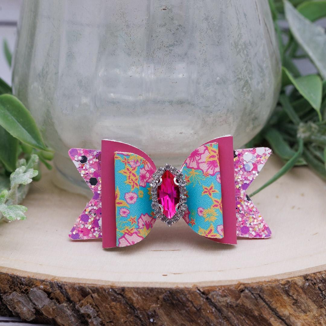Cute Dog Bow, Hot Pink & Aqua Glitter Hair Bow, Rhinestone Center ...