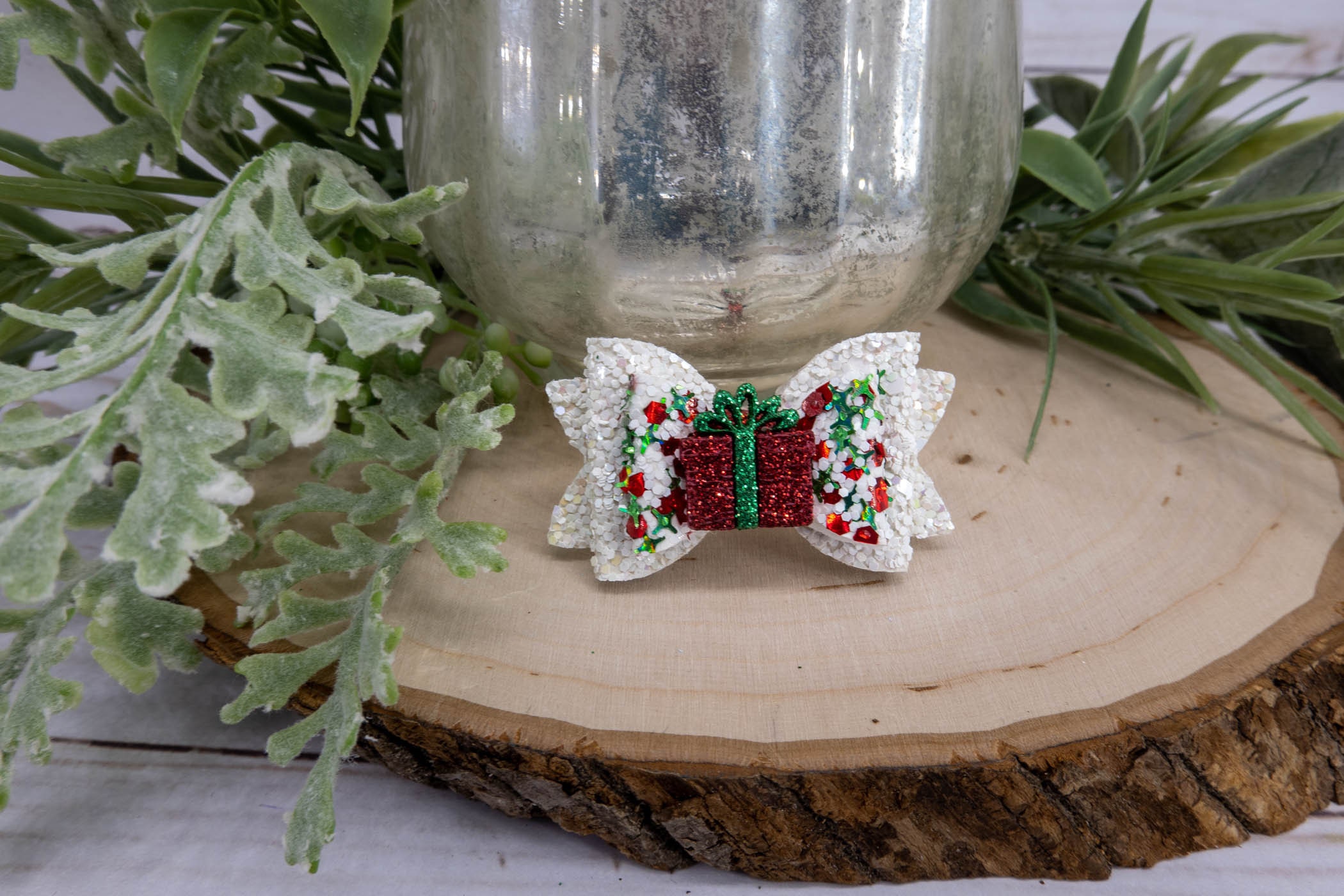 Christmas Dog Bow. Cute Green Red White Sequins With White | Etsy