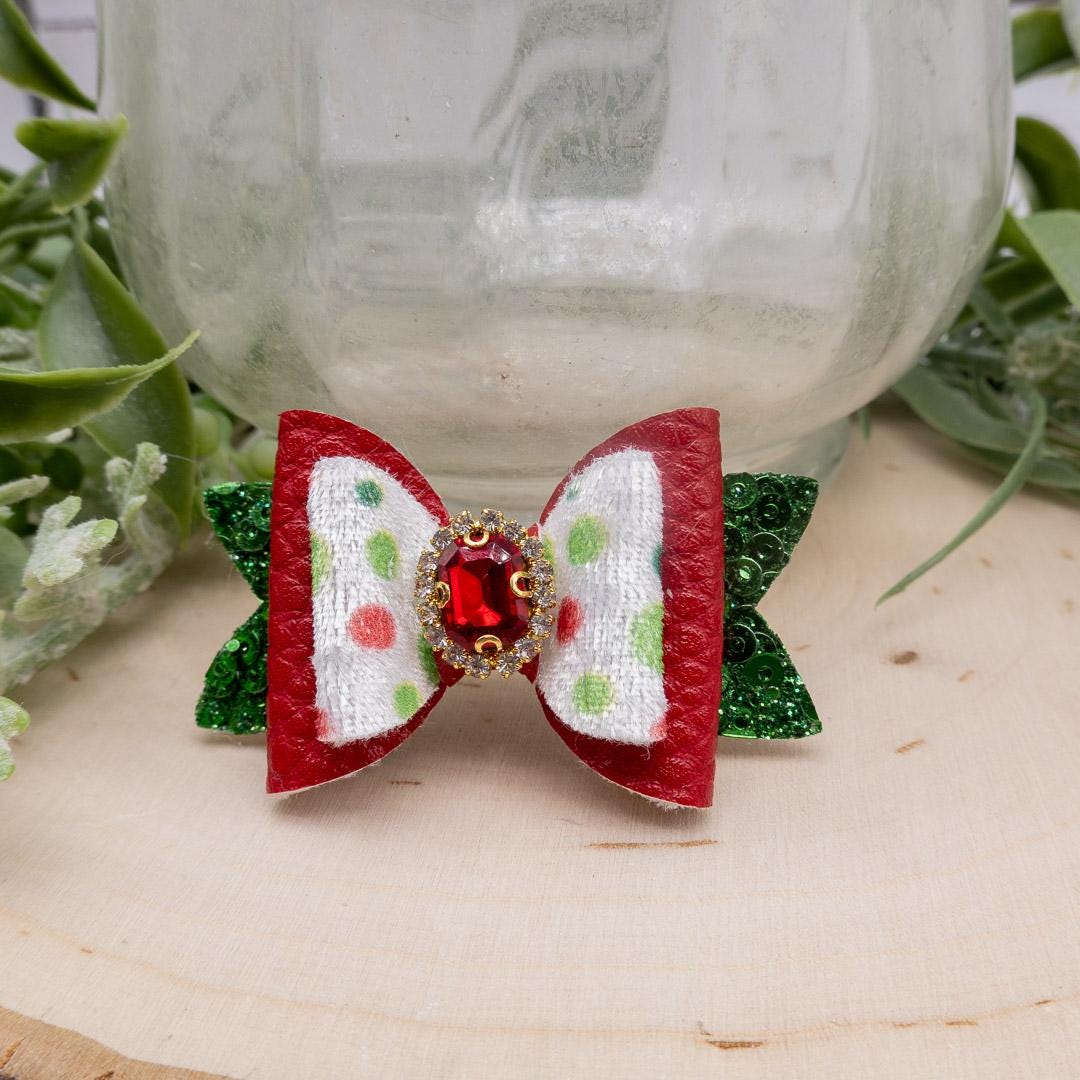 Christmas Dog Bow. Red & Green Polka Dot Dog Hair Bow. Girl Dog or Boy ...
