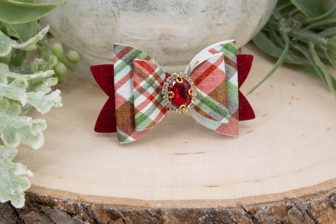 Christmas Dog Bow. Red, Green, & White Plaid Dog Hair Bow. Optional ...