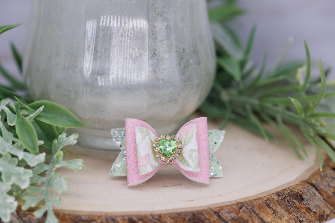 Fancy Dog Bow. Pink & Green Hair Bow for Dogs, Rhinestone Center ...