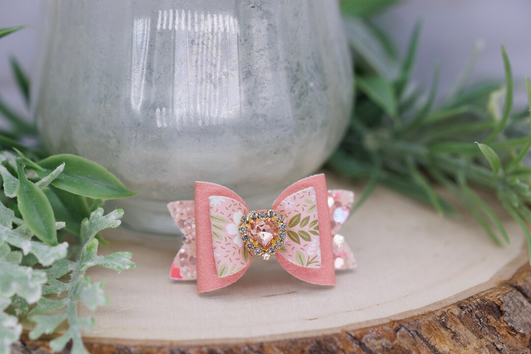 Dog Bow - Peachy Pink Floral Hair Bow for Dogs, Handmade Pet Accessory ...
