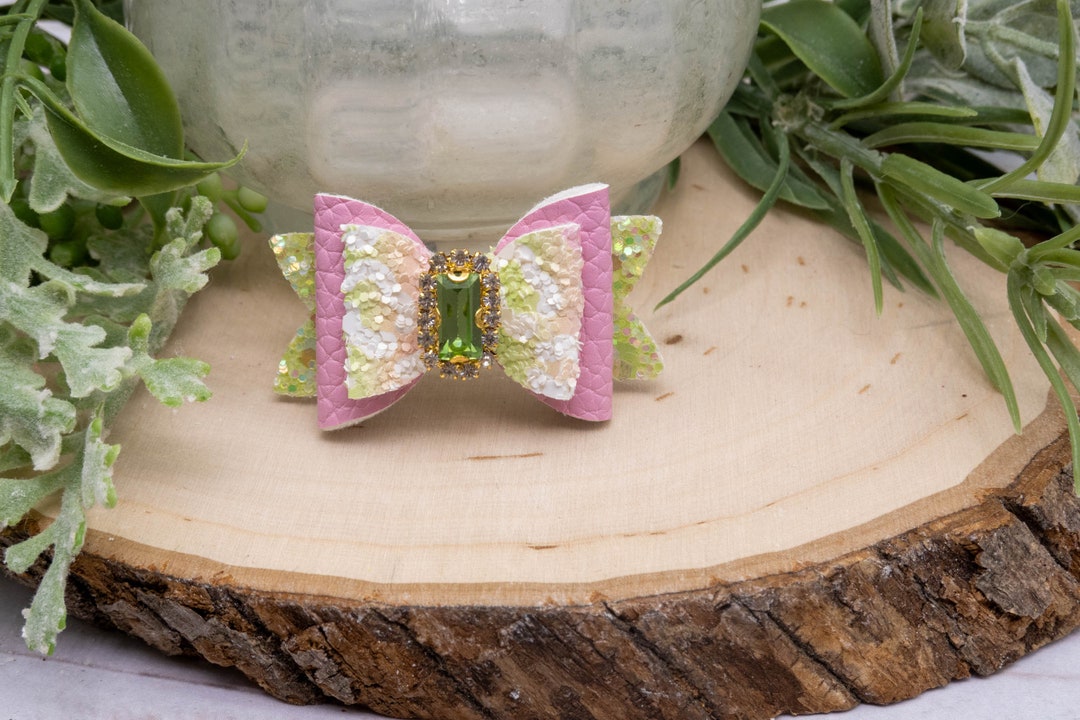 Fancy Dog Bow, Pink & Green Floral, Rhinestone Ctr Options, Girl Dog ...