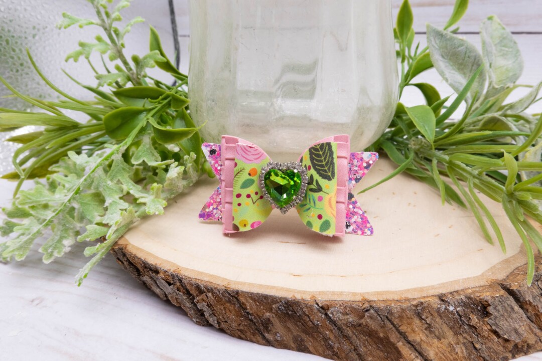 Cute Dog Hair Bows, Pink & Yellow Glitter Dog Bow. Rhinestone Center ...