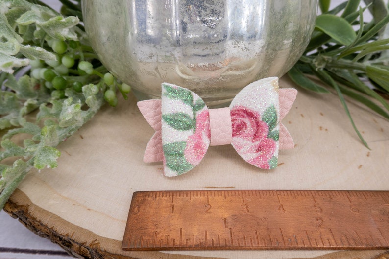Cute Dog Bows With Pink & Green Floral. Rhinestone Center Option. Small ...