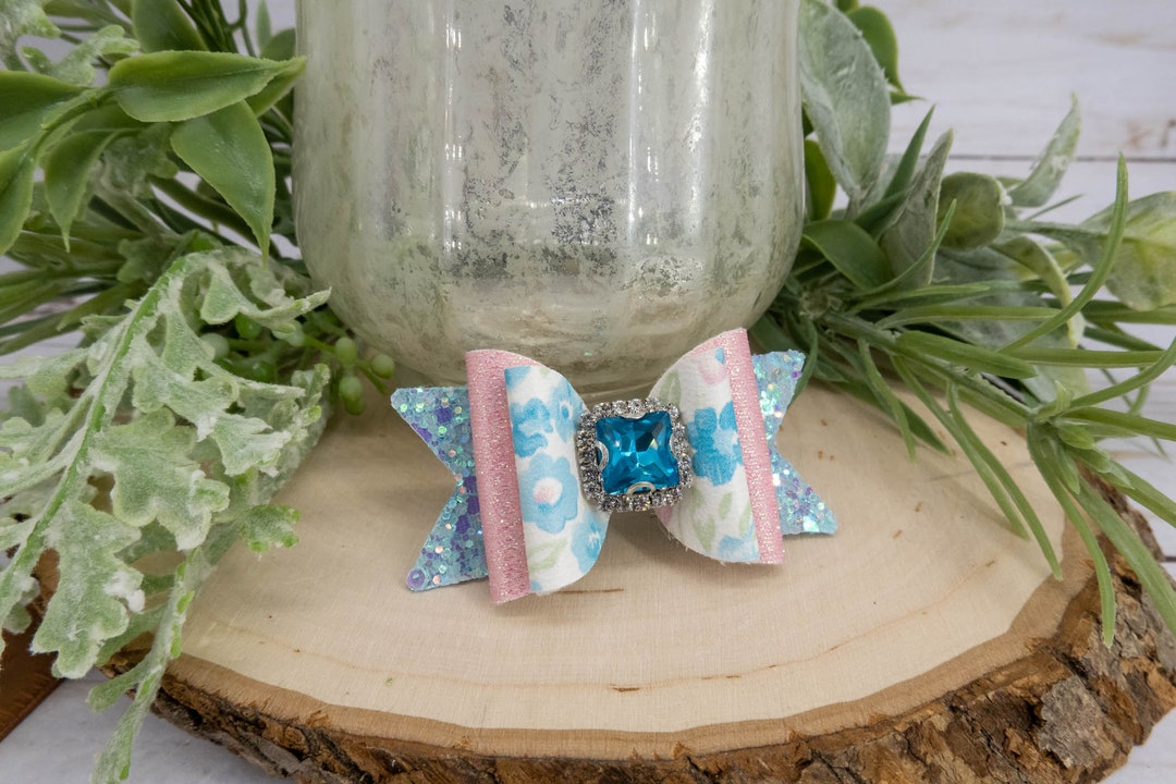 Cute Dog Bows. Blue & Pink Flower Dog Hair Bow for Girls. Rhinestone ...