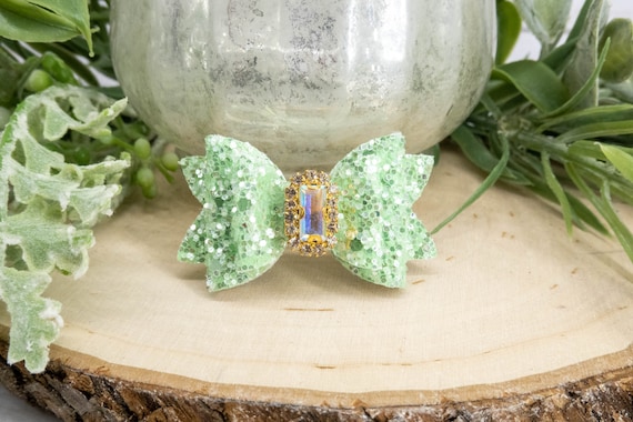 Fancy Dog Bow Cute Green Hair Bow Rhinestone Ctr Options - Etsy
