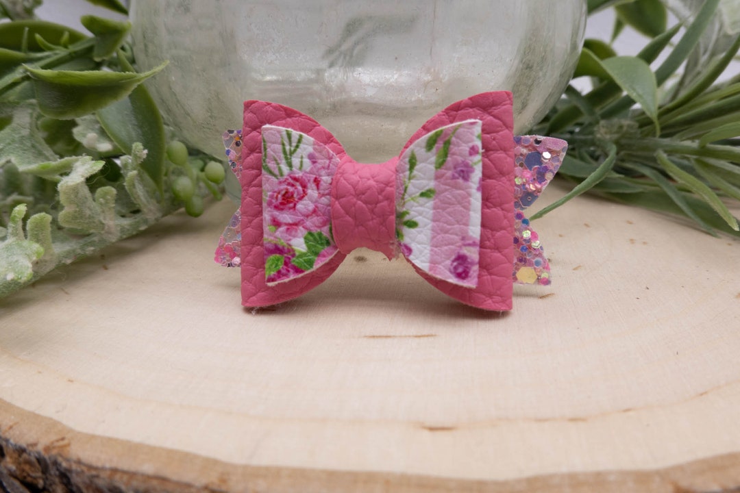 Cute Dog Hair Bows, Pink & Green Glitter Dog Bow. Rhinestone Center ...