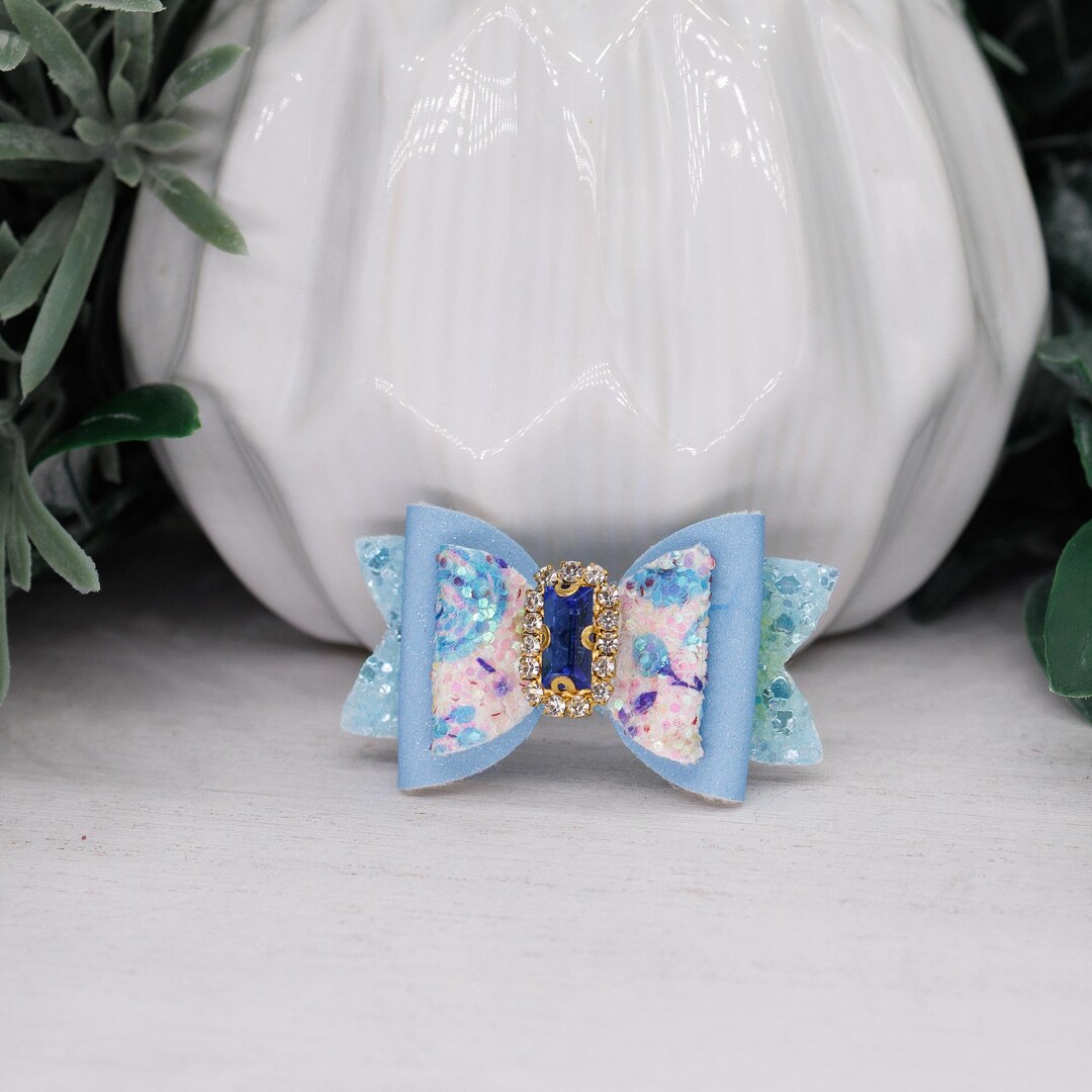 2" Dog Bows | Blue Glitter & White With Optional Crystal | Yorkie ...