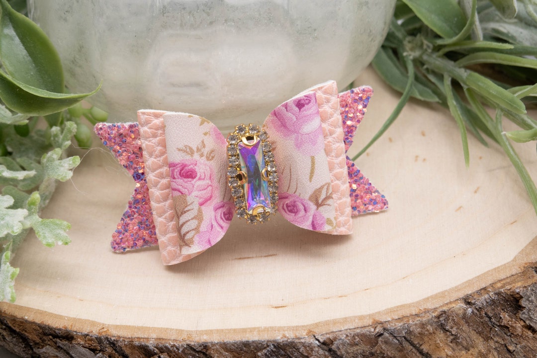 Cute Fall Dog Hair Bows, Pink Floral Dog Bow. Girl Dog Barrette. Small ...