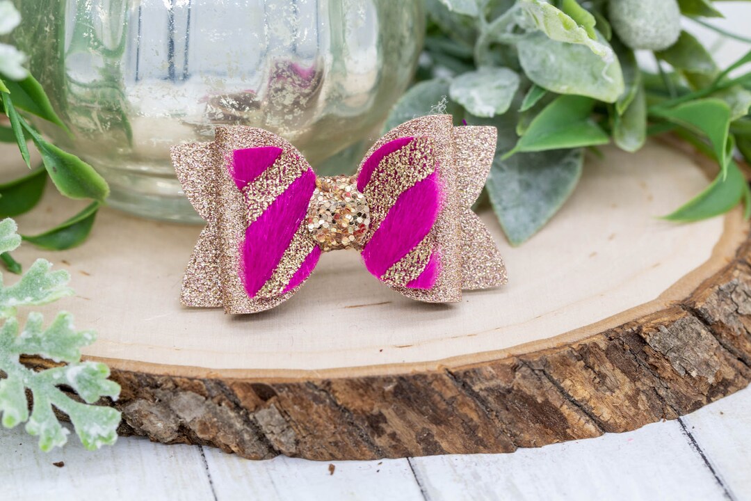 Pretty Dog Hair Bows. Hot Pink and Gold Glitter Dog Bow. Cute for Small ...