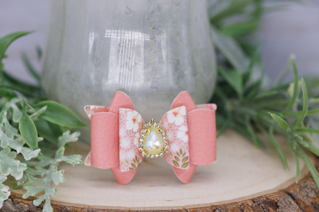 Dog Bow - Peachy Pink Floral Hair Bow for Dogs, Handmade Pet Accessory ...