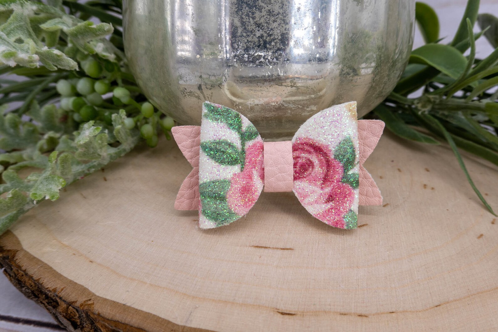Cute Dog Bows With Pink & Green Floral. Rhinestone Center Option. Small ...