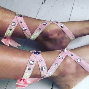 Pink Glitter Iridescent Gem Foot Harness Bow Back Girly Kawaii Style ...