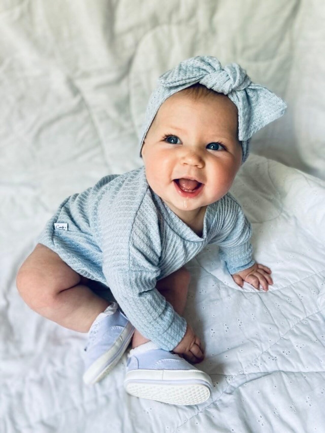 Ligth Blue Baby Lounge Set Baby Sweater Bloomer Top Knot - Etsy